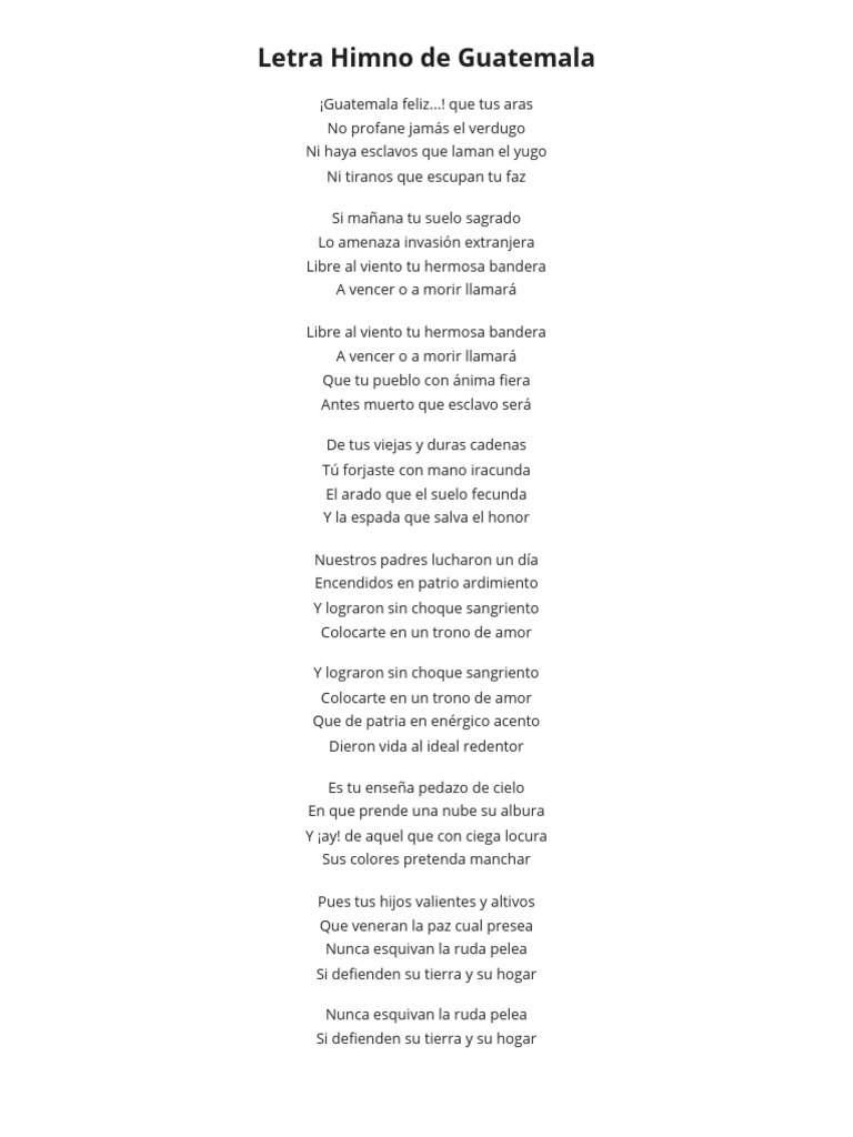 Letra del Himno Nacional de Guatemala | PDF