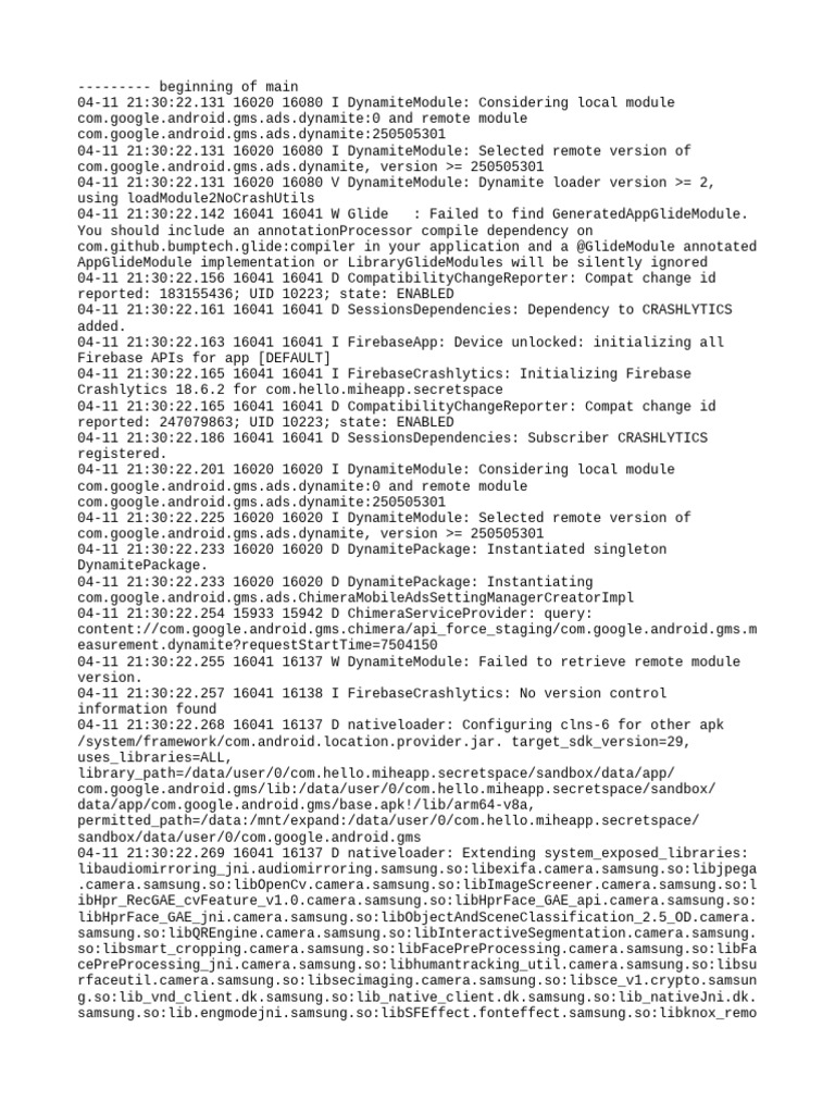 Com - Hello.miheapp - Secretspace Logcat | PDF | Java (Programming Language) | Operating System ...