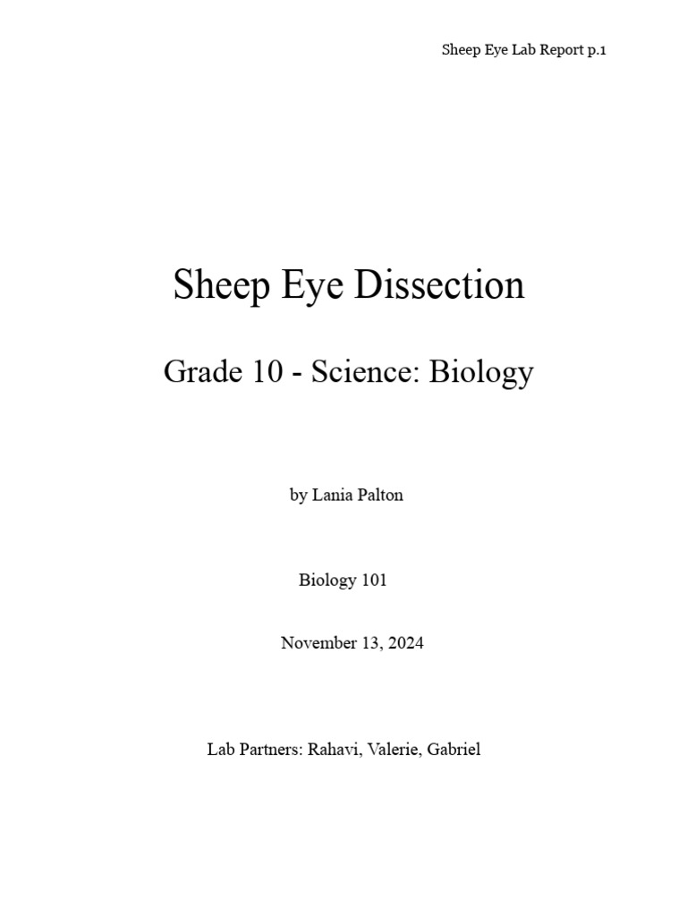Formal Lab Report of Sheep Eye Dissection - Lania Palton | PDF | Eye ...