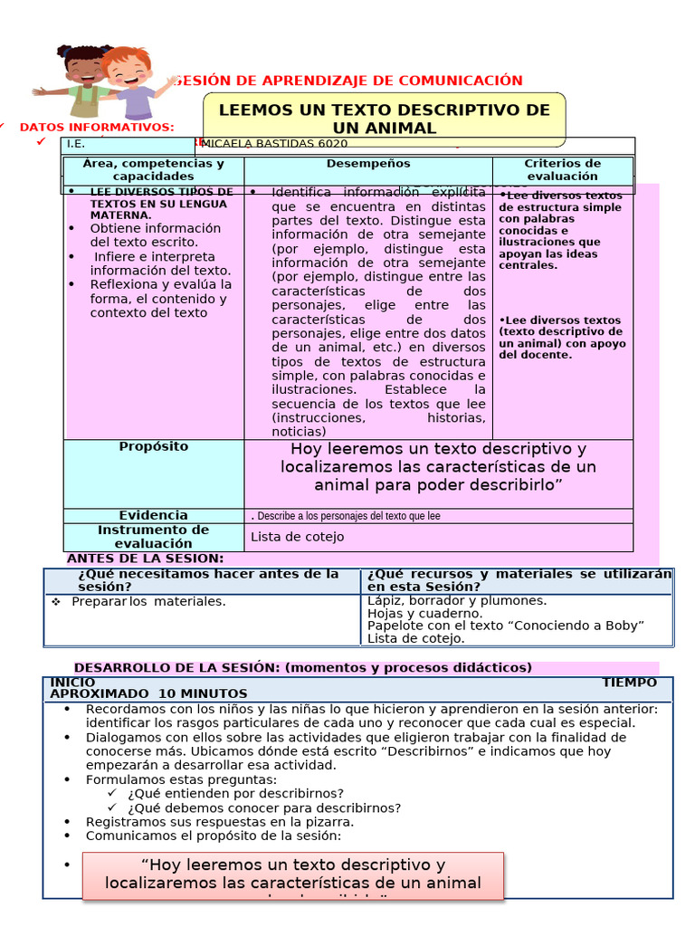 Texto Descriptivo de Un Animal | PDF | Aprendizaje | Información