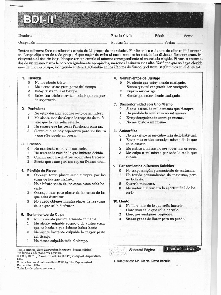 BDI-II Protocolo | PDF
