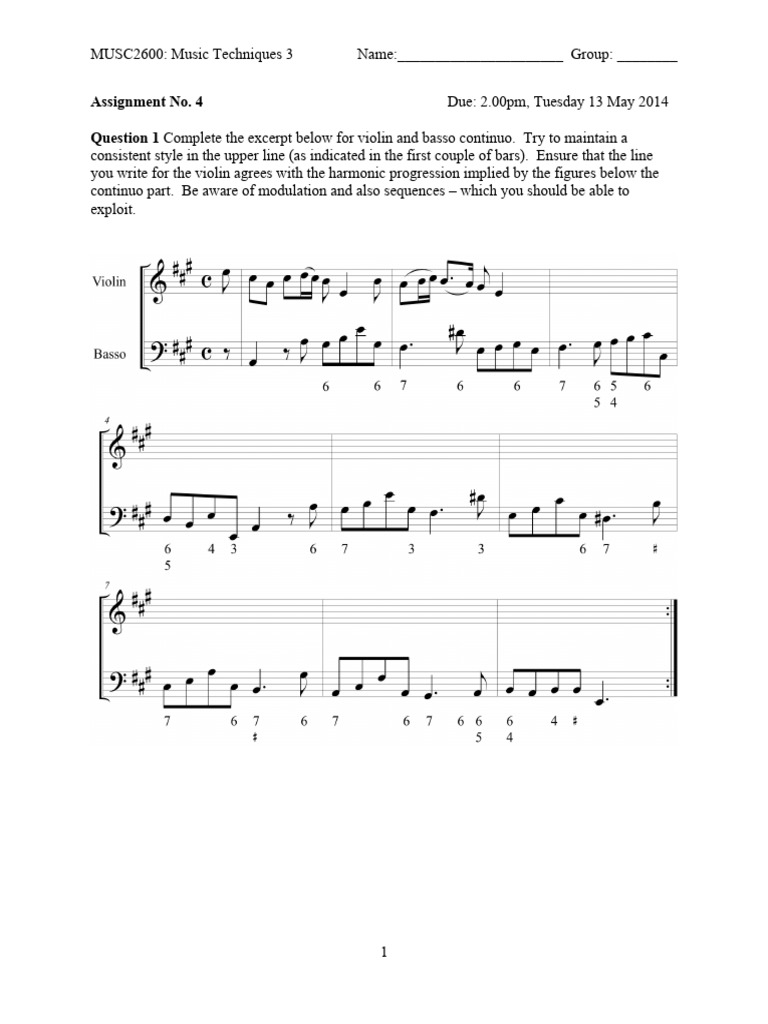 MUSC2600 Assignment No 4 - 2014 | PDF | Pitch (Music) | Musical Techniques