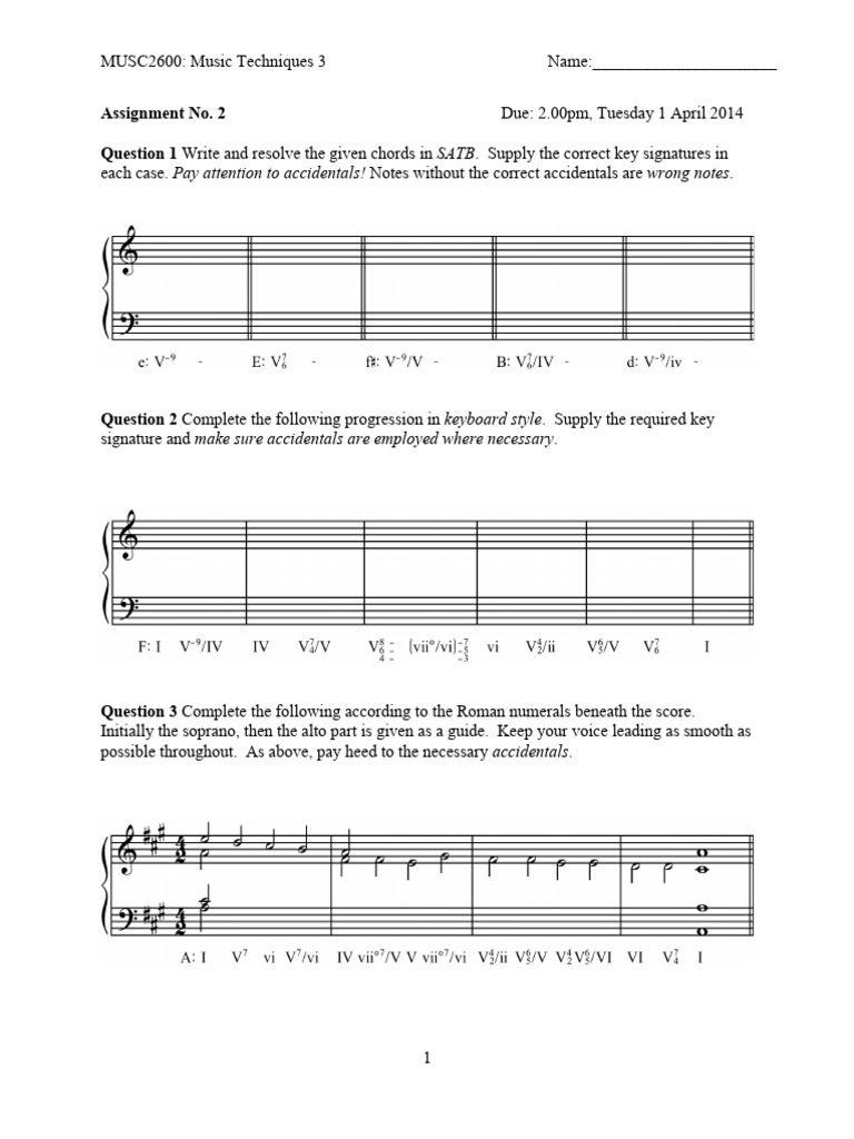 MUSC2600 Music Techniques Assignment 2 | PDF | Harmony | Chord (Music)