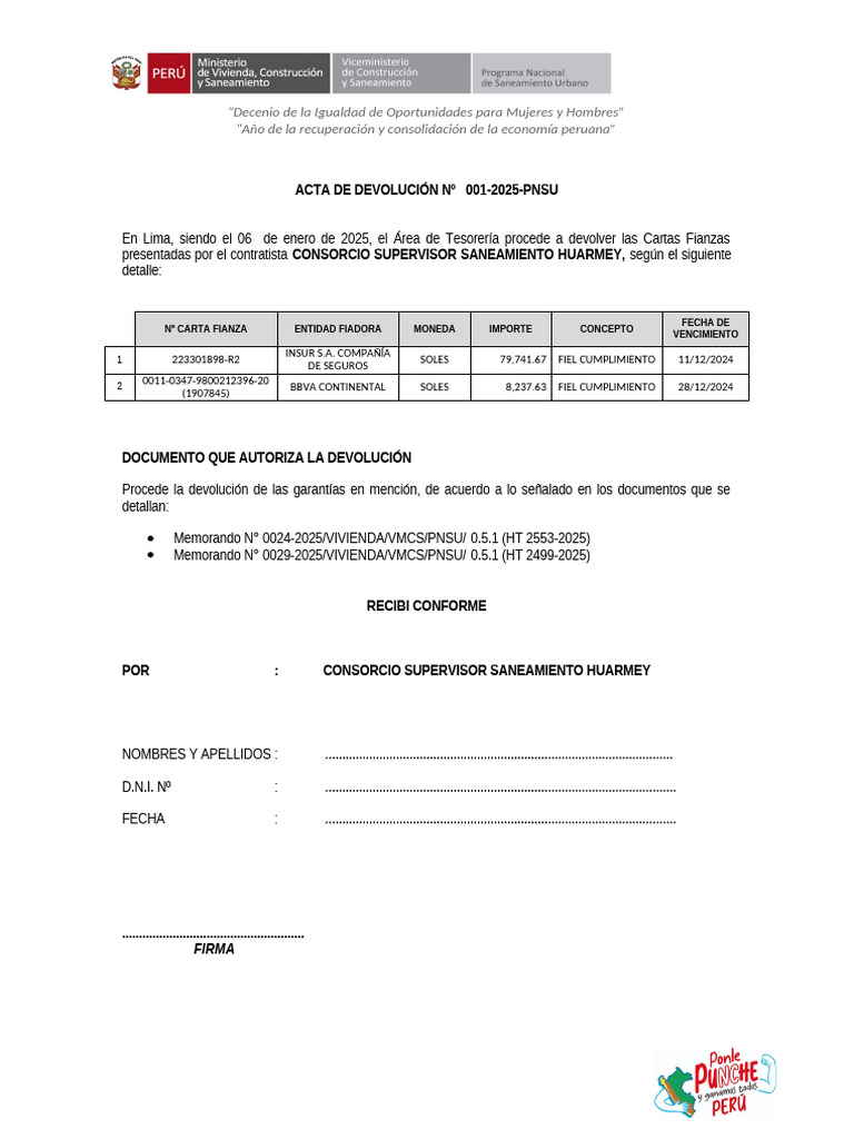 Acta de Devolución 2025 | PDF | Perú