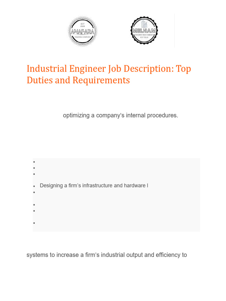 Industrial Engineer Job Duties & Skills | PDF | Industrial Engineering ...