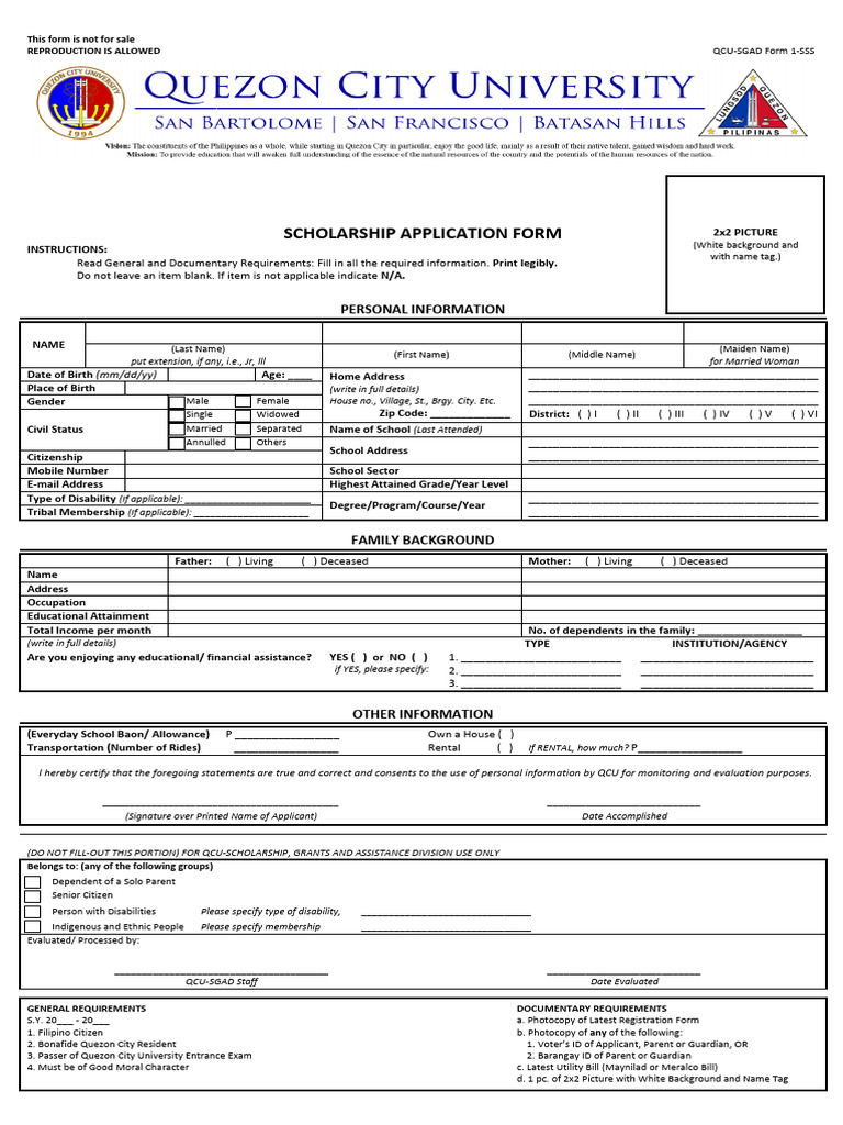 QCU-SGAD Application Form 1-SSS | PDF
