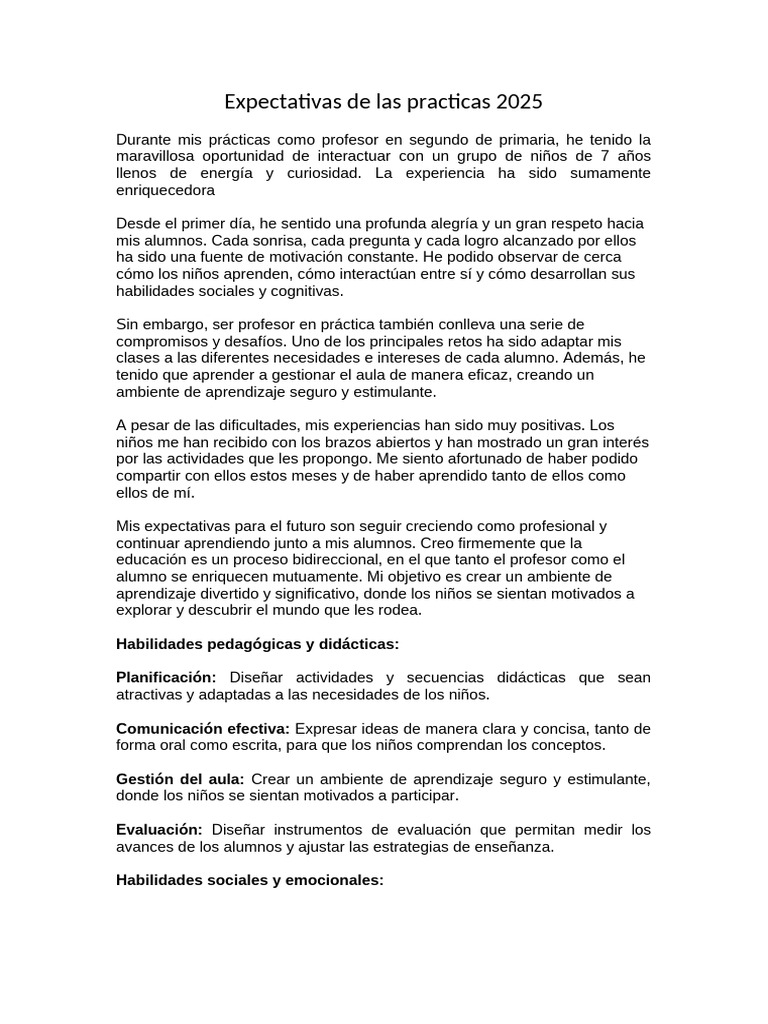 Expectativas de Las Practicas 2025 | PDF | Aprendizaje | Maestros