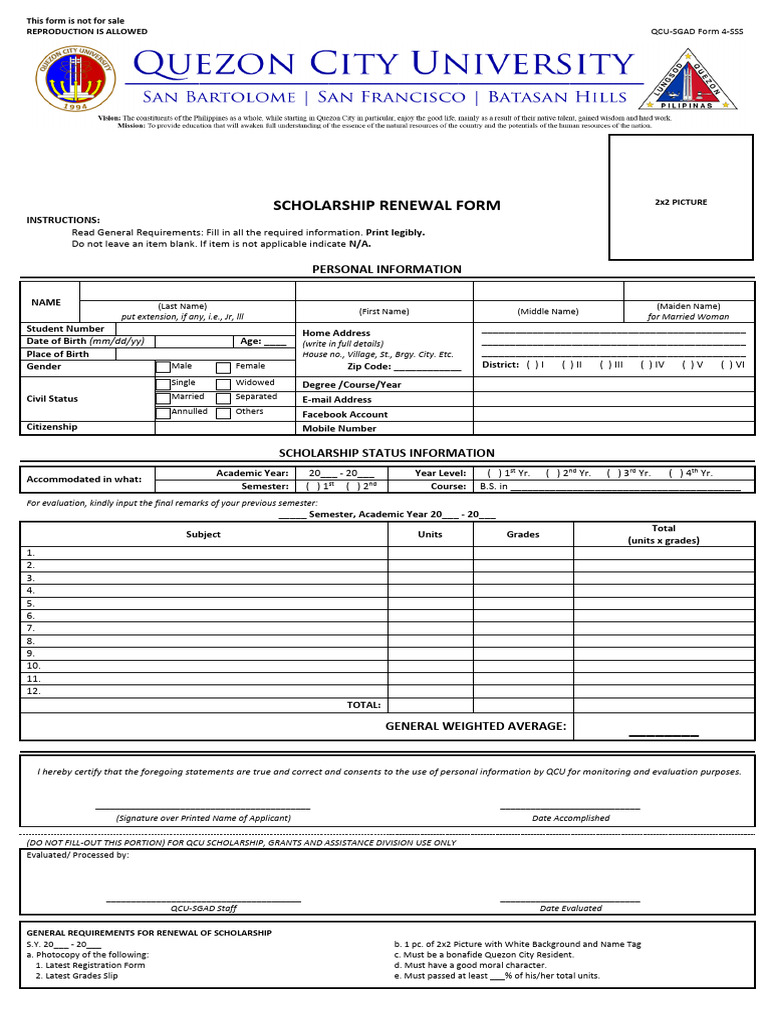 QCU-SGAD Renewal Form 4-SSS | PDF