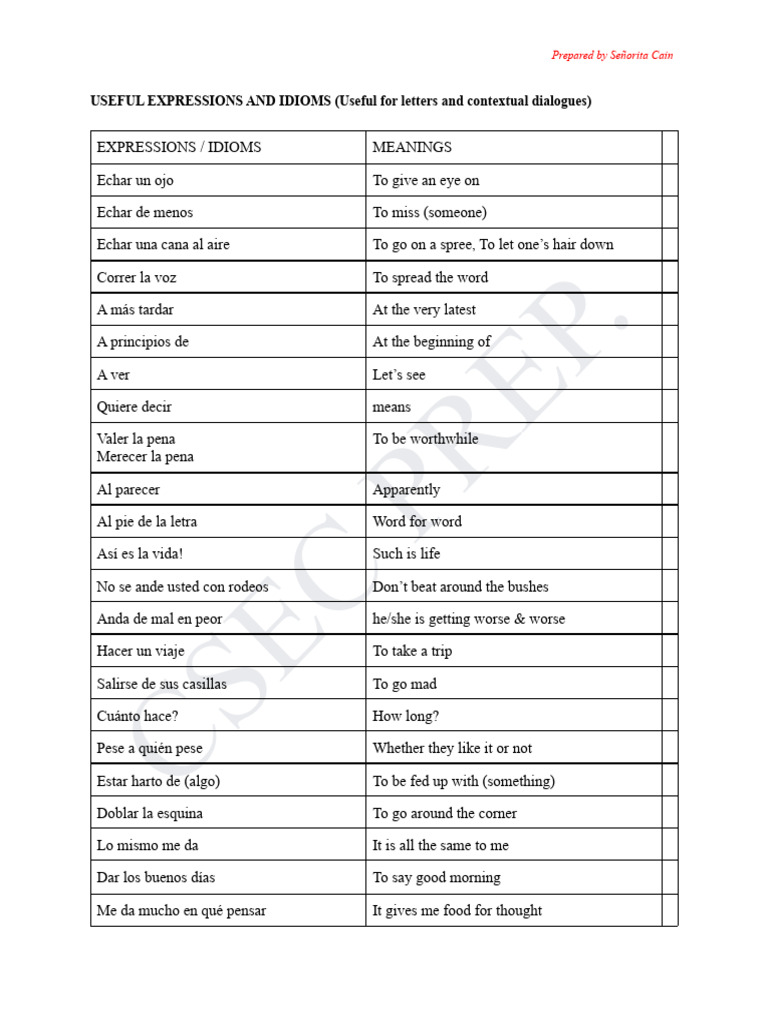Csec Spanish Idioms and Expressions | PDF