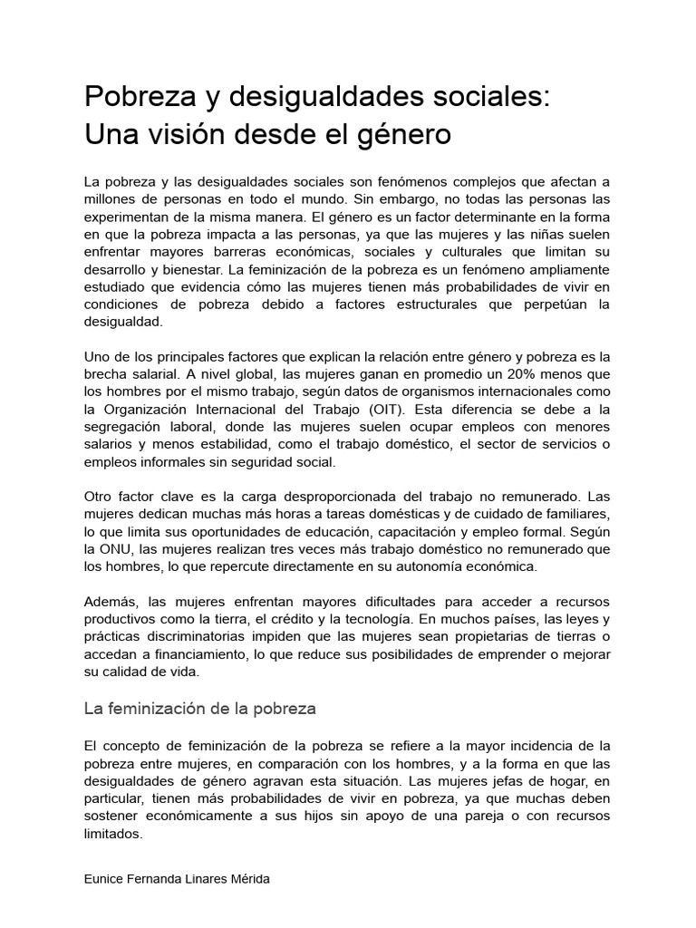 Pobreza y Desigualdades Sociales: Una Visión Desde El Género | PDF ...