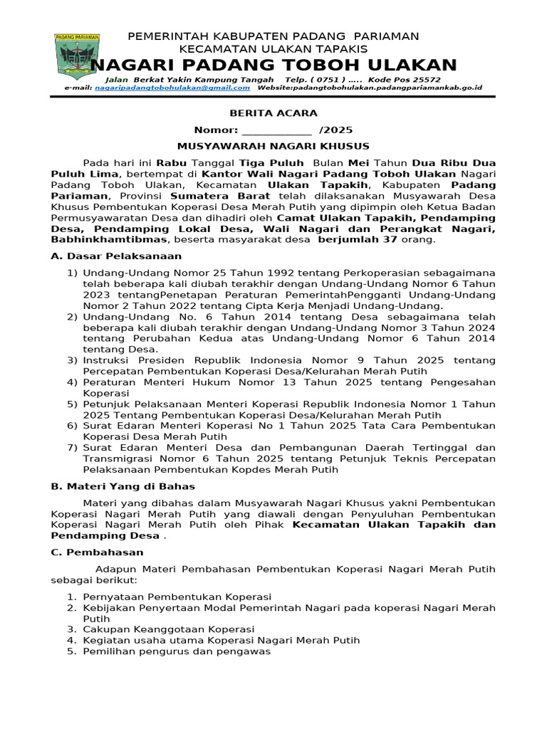 Berita_Acara_Musdessus Koperasi Merah Putih | PDF