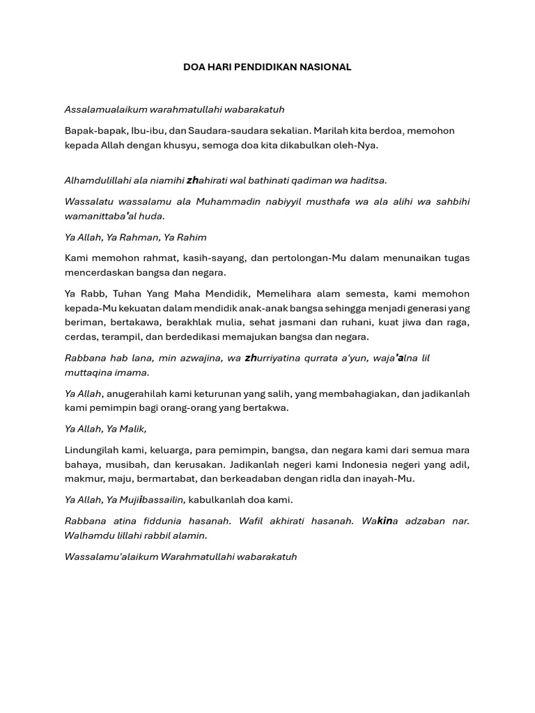 Doa Hari Pendidikan Nasional | PDF