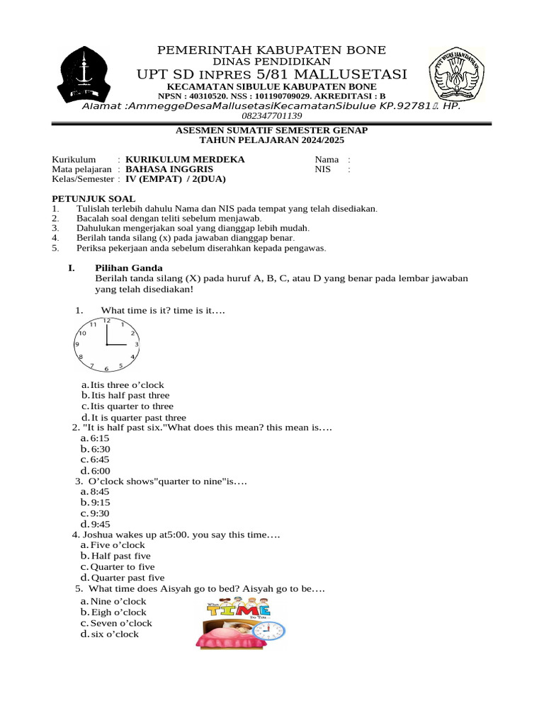 Soal Sas - Bhs. Inggris Kelas Iv | PDF