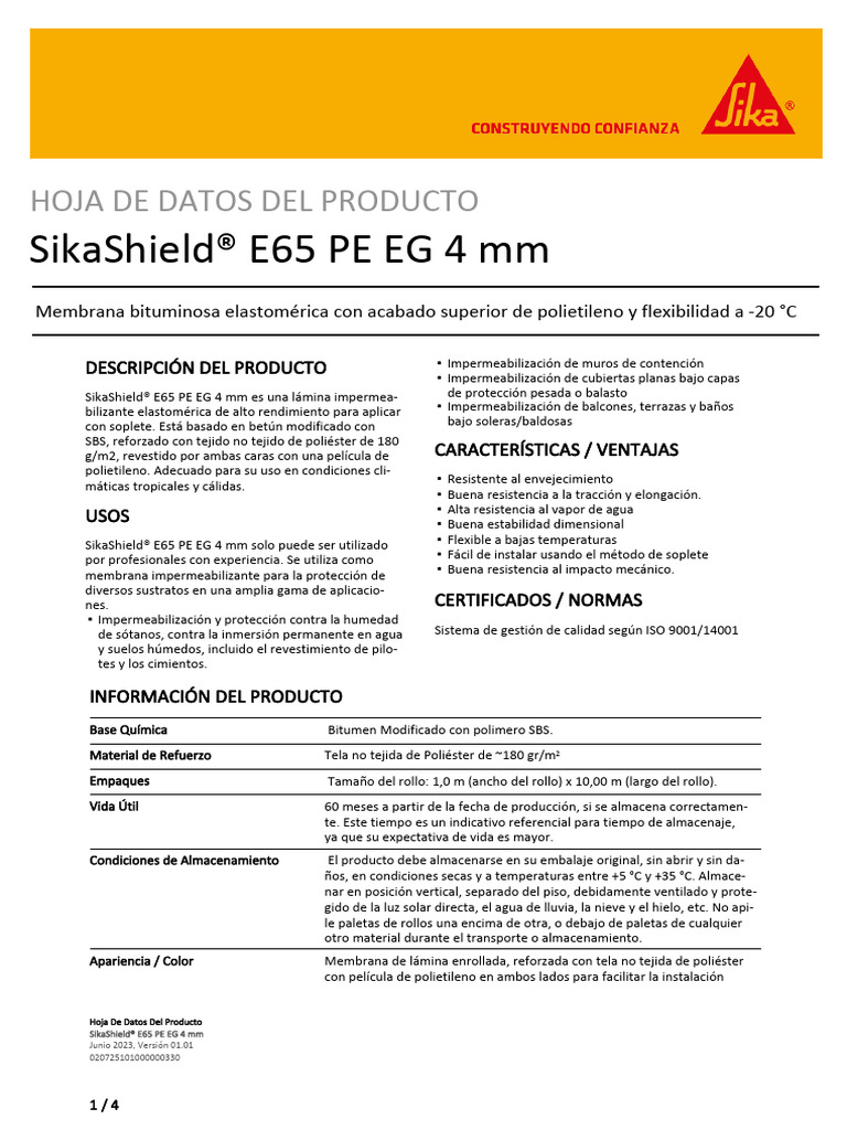 SikaShield® E65: Membrana Impermeabilizante | PDF | Hormigón | Agua