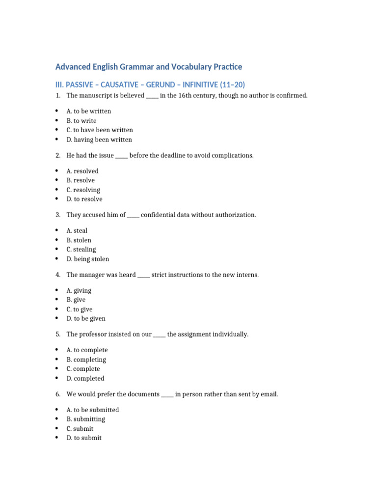 Advanced English Exercises Part2 | PDF | Human Communication