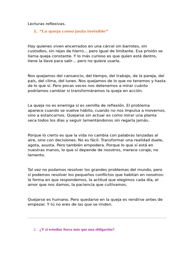 Lecturas Reflexivas. | PDF