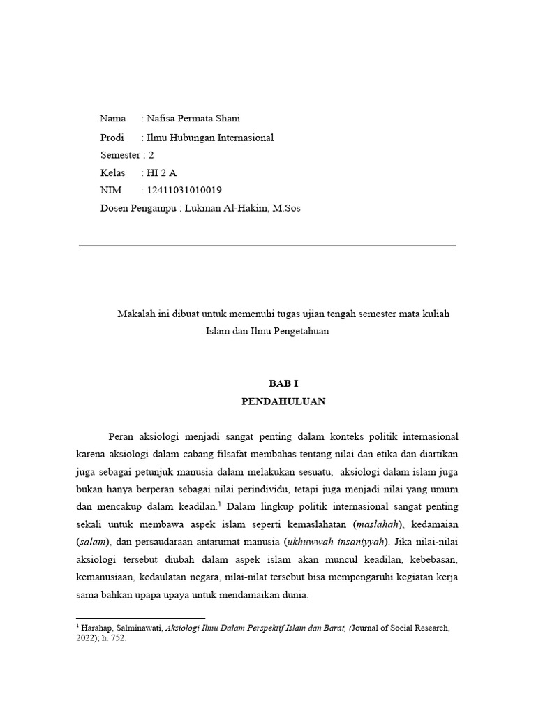 Makalah Islam Dan Ilmu Pengetahuan - Nafisa Permata Shani | PDF