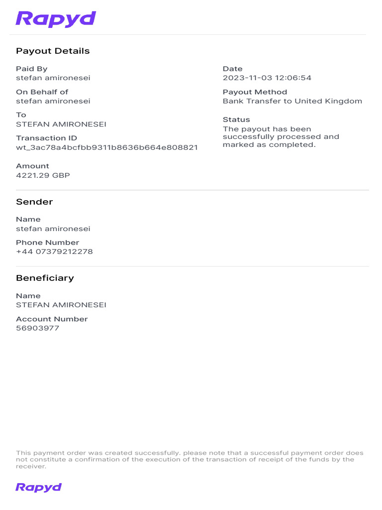 Proof of Payout | PDF