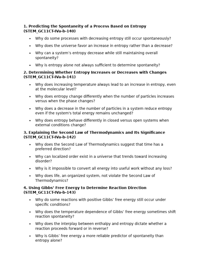 Summative Discussion Test | PDF | Chemical Equilibrium | Entropy
