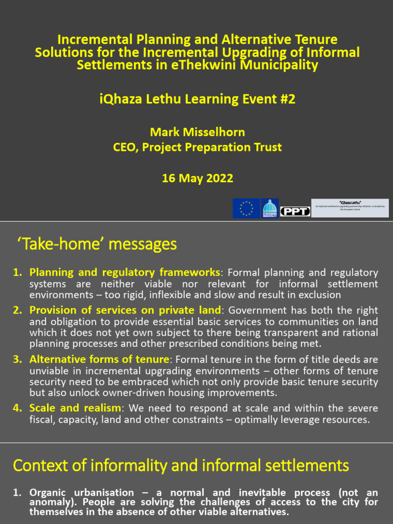 D2 LE1 Pres PPT IL Ethek Incr Planning and Tenure Arrangements | PDF | Emergency | Sanitation