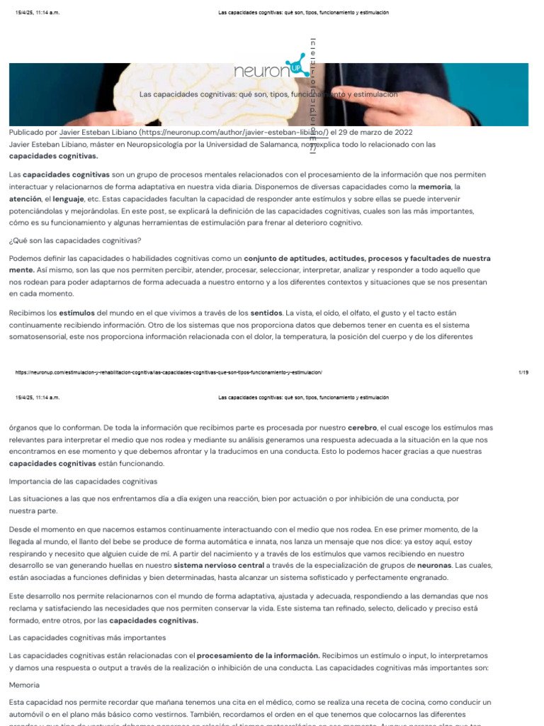 Capacidades cognitivas: definición y tipos | PDF | Cerebro | Percepción
