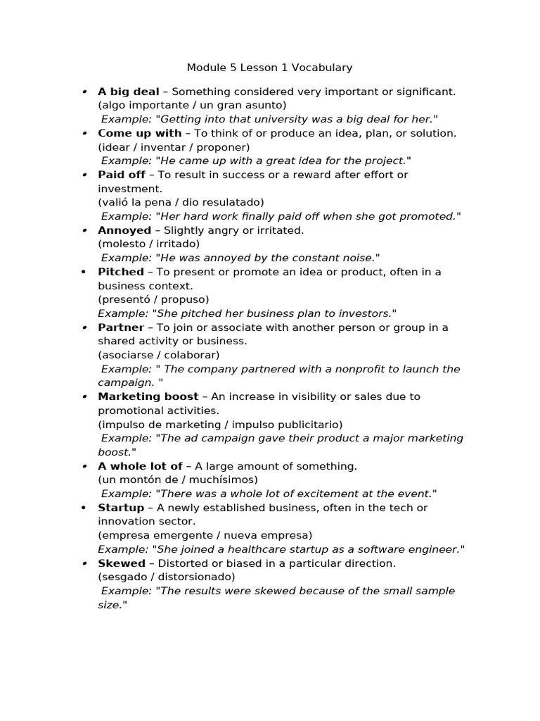 Module 4 Lesson 1 Vocabulary | PDF