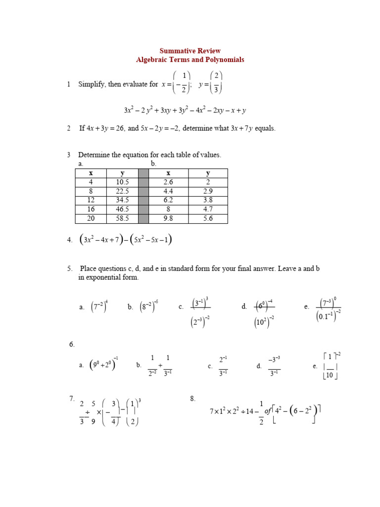 1a. Summative Part 1 Review | PDF | Applied Mathematics | Mathematical Concepts