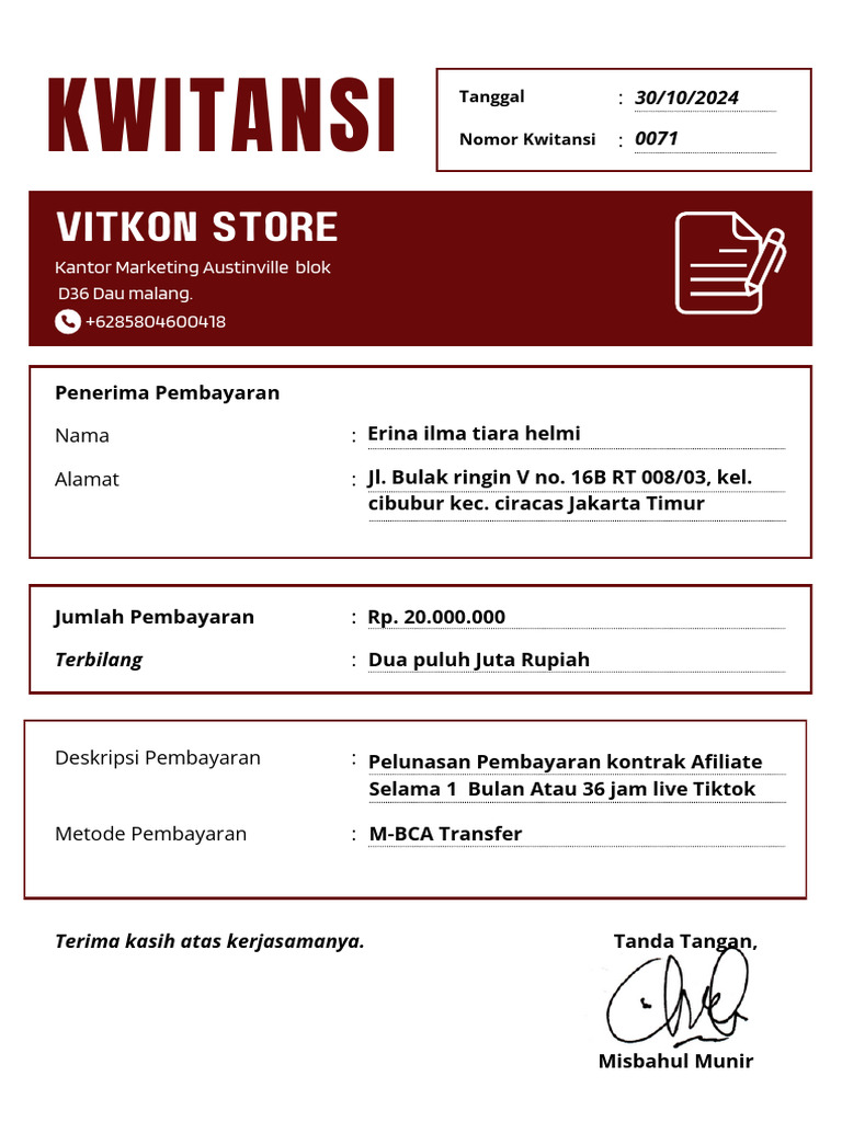 Merah Dan Putih Minimal Kwitansi Pembayaran Dokumen | PDF