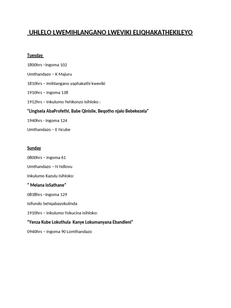 Uhlelo Lwemihlangano Lweviki Eliqhakathekileyo | PDF