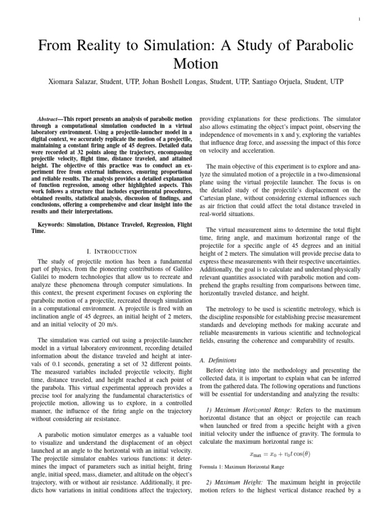Parabolic Motion Simulator | PDF | Errors And Residuals | Regression ...