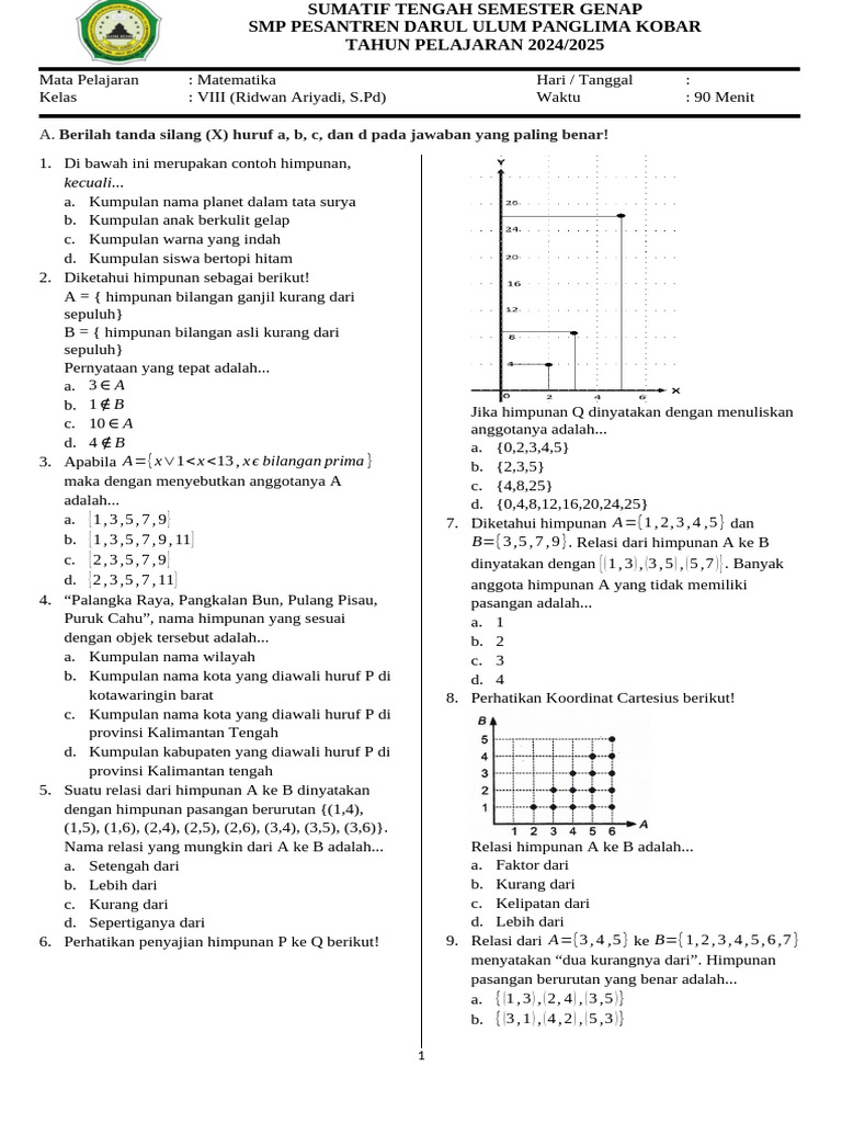 Soal STS MTK DASAR Kelas 8, April 2025 | PDF