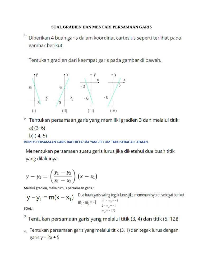 Soal Gradien Dan Mencari Persamaan Garis | PDF