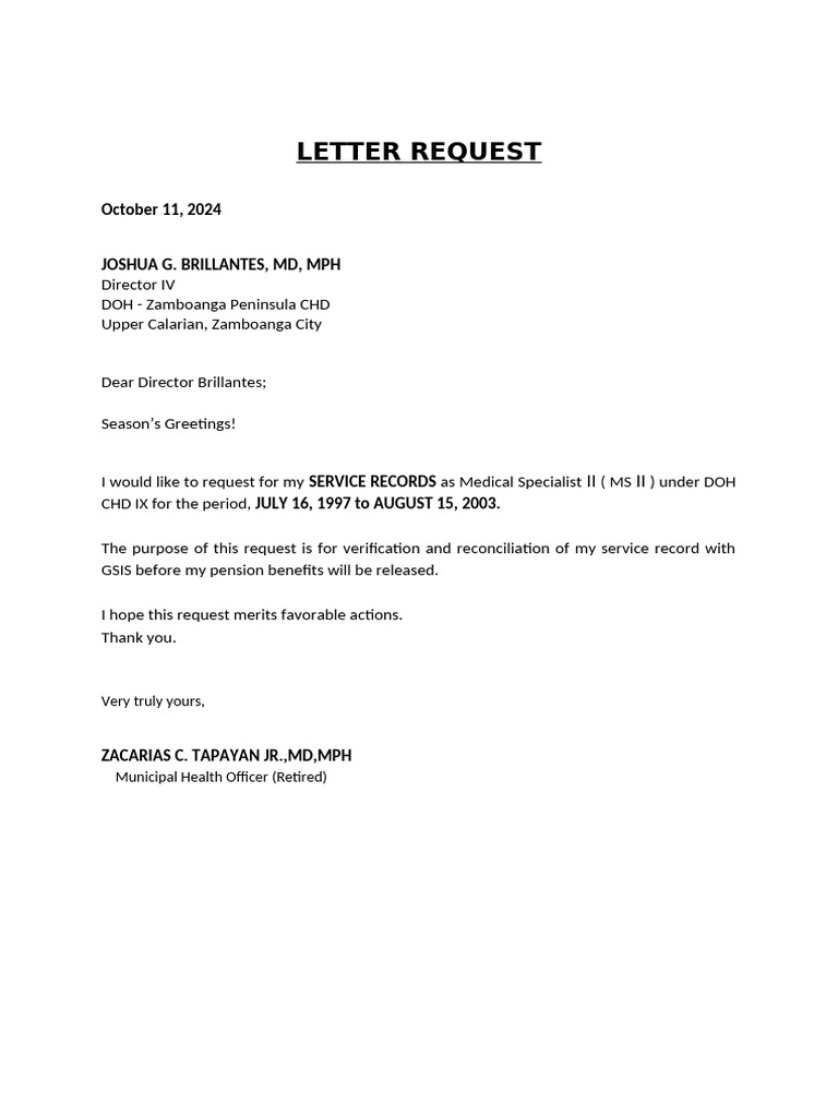 Sample Letter Request | PDF