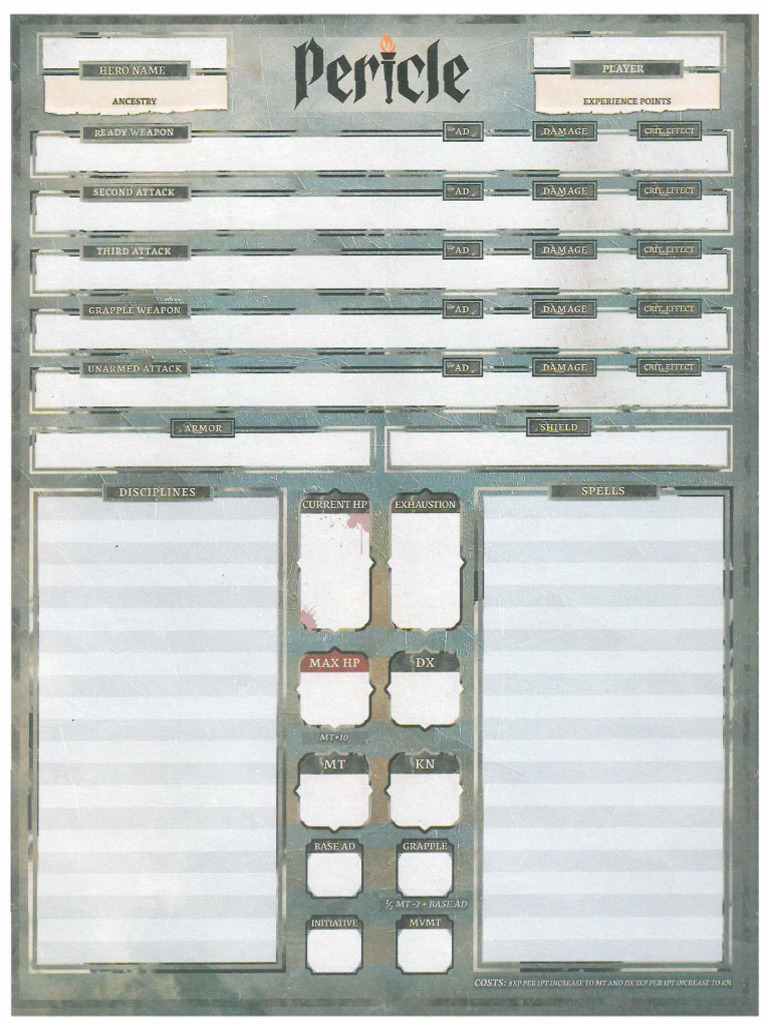 Pericle Character Sheet Template | PDF