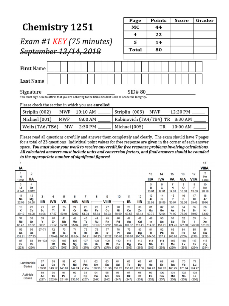Exam 1 Practice Test KEY | PDF | Salt (Chemistry) | Mole (Unit)