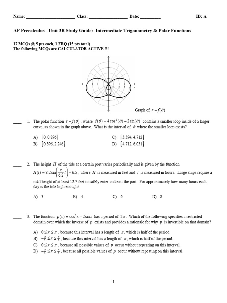 AP Precal 3B Study Guide | PDF | Trigonometric Functions | Elementary ...