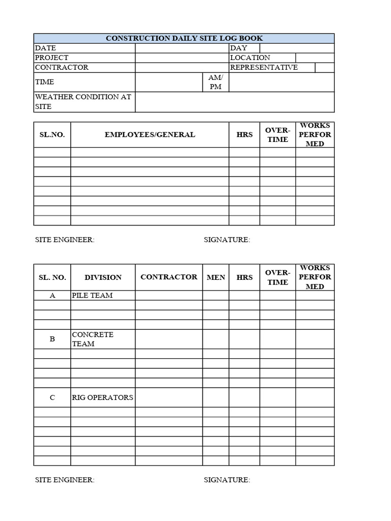 PILE WORK CONSTR-EQUIP LOG | PDF