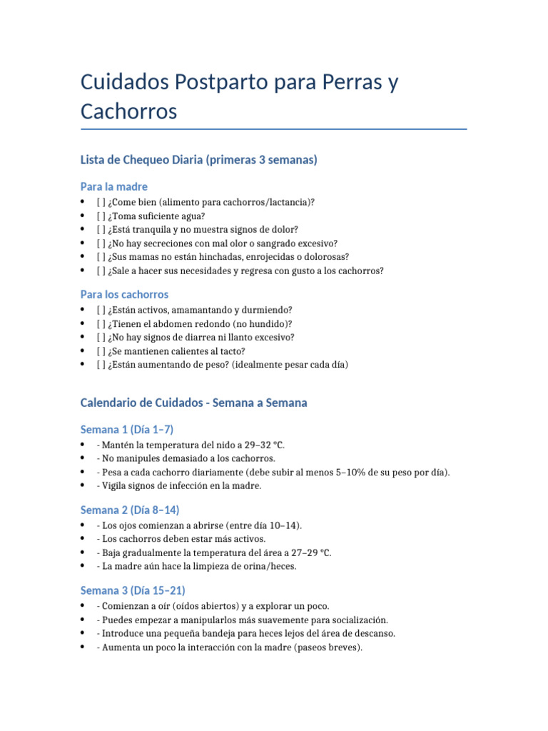 Cuidados Postparto Perro Cachorros | PDF