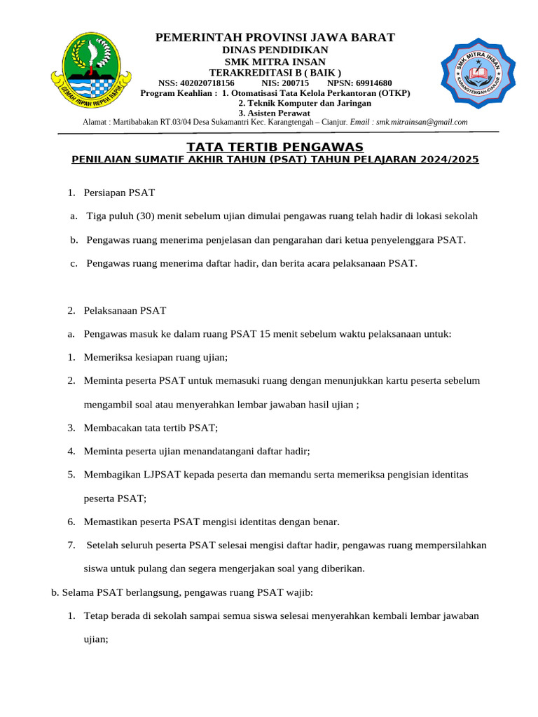 Tata Tertib Pengawas | PDF