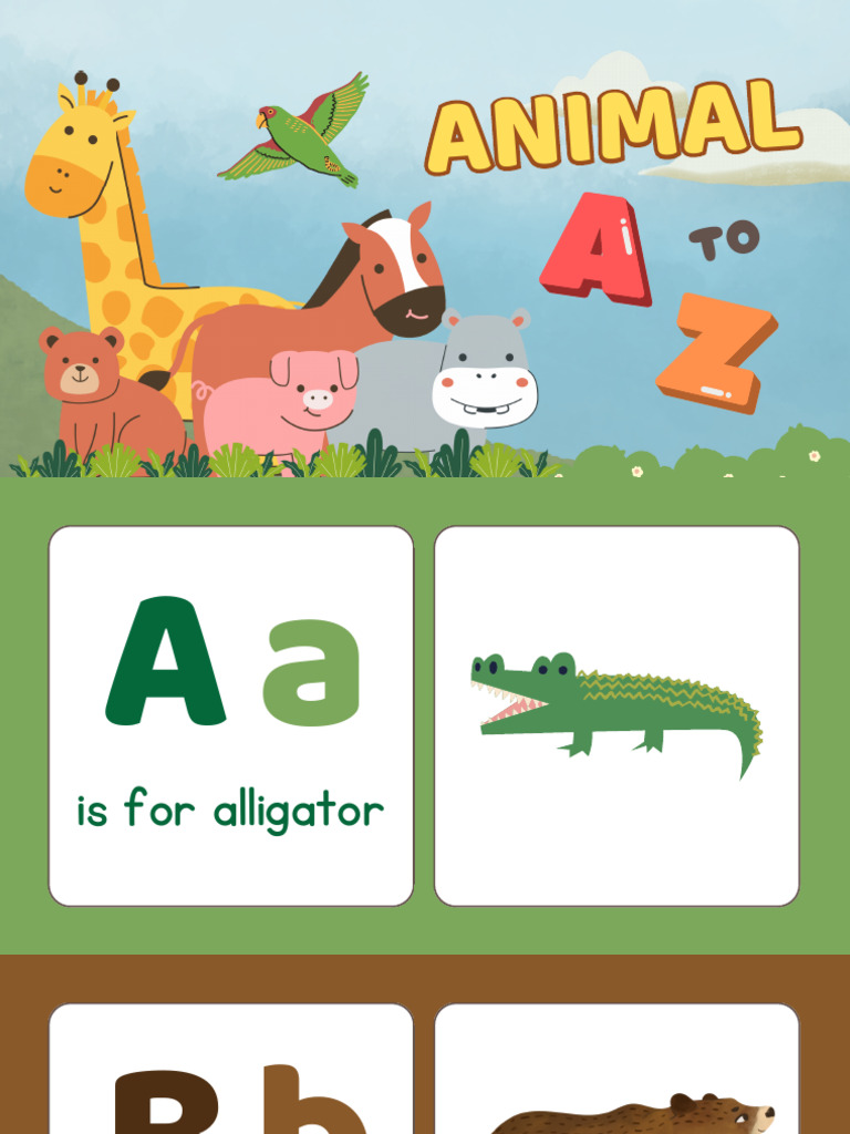 Blue and Green Illustrative Animals Alphabet A To Z Presentation | PDF