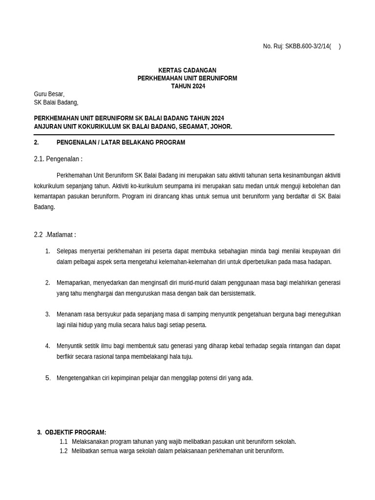 Kertas Kerja Perkhemahan 2024 | PDF