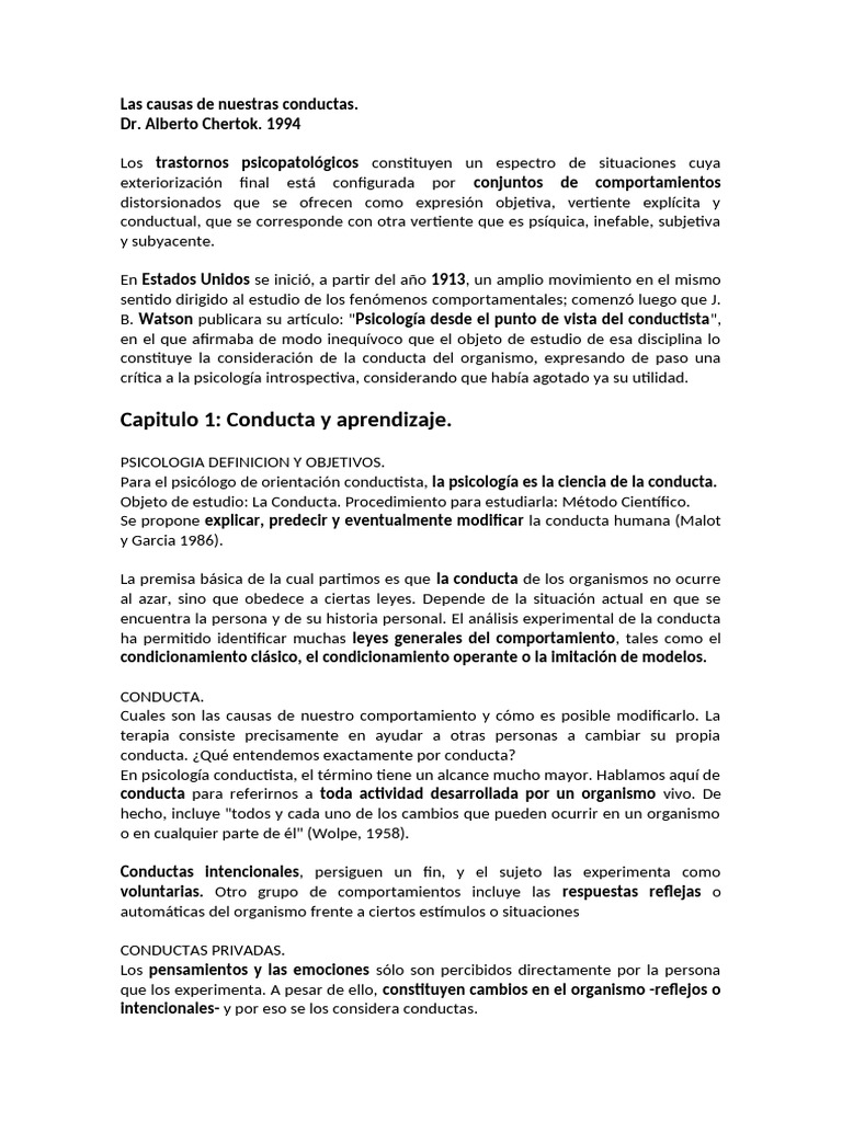 Resumen Alberto Chertok | PDF | Behaviorismo | Condicionamiento clásico