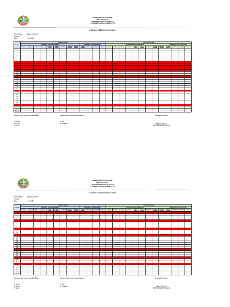 Ceklis Kebersihan Ruangan 2024 | PDF