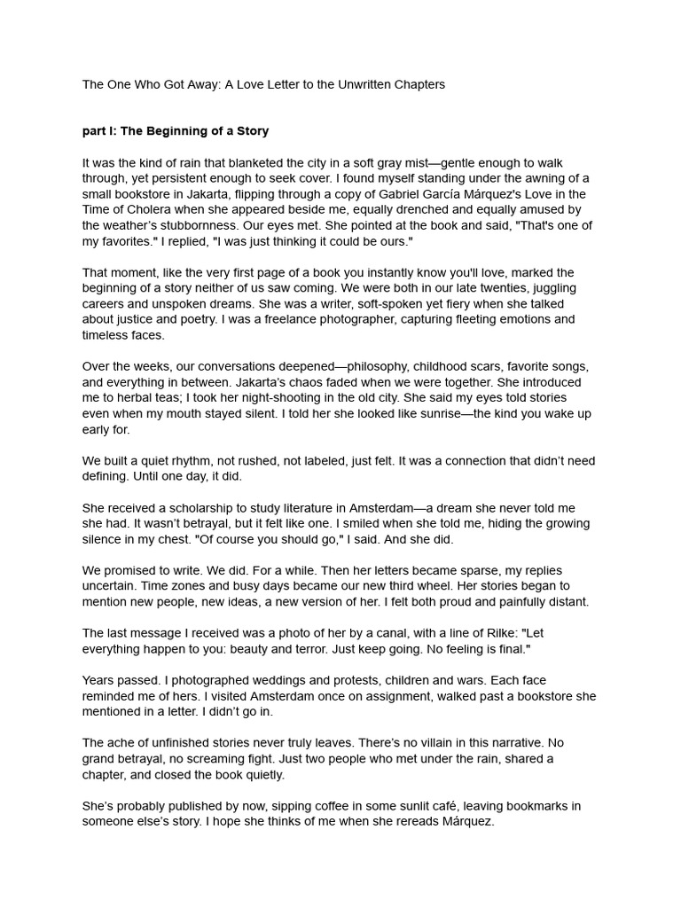 The One Who Got Away - A Love Letter To The Unwritten Chapters | PDF