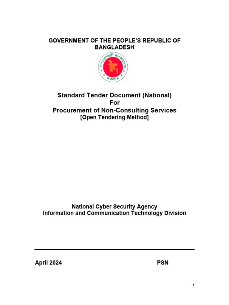 Standard Tender Document (National) For Procurement of Non-Consulting ...