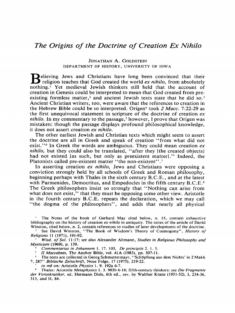 Origins of Creation Ex Nihilo Doctrine | PDF | Genesis Creation ...
