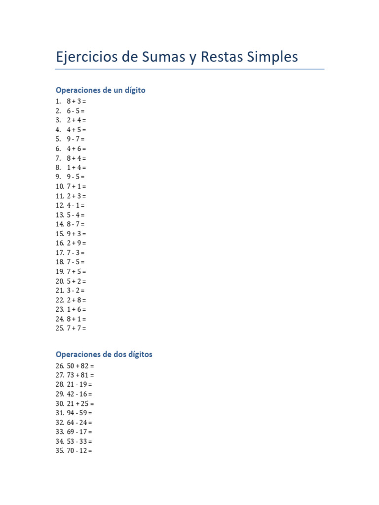 Sumas y Restas Simples | PDF