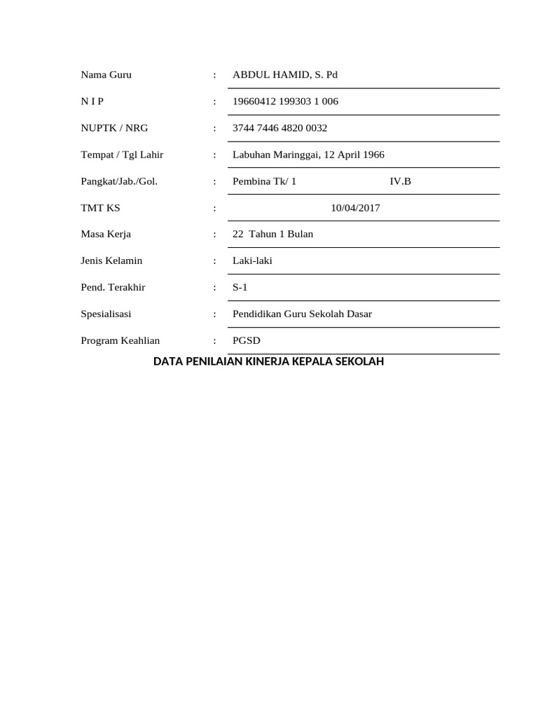 Data Penilaian Pkks Abdul Hamid | PDF