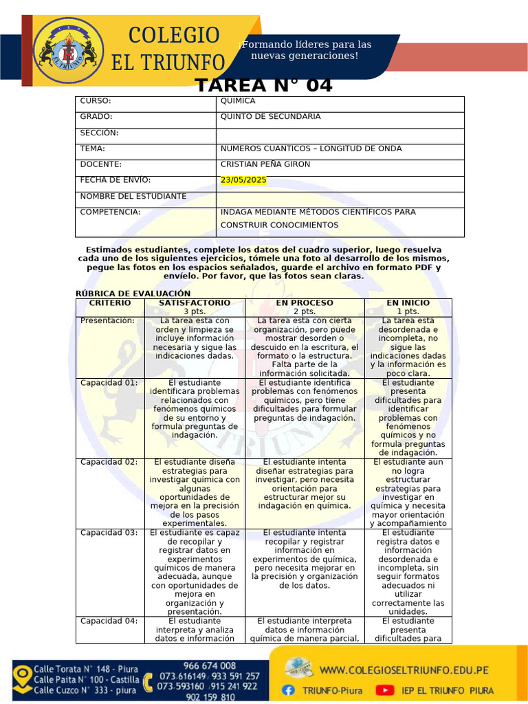 Tarea n 04 Quinto Sec. (1) | PDF | Electrón | Experimentar