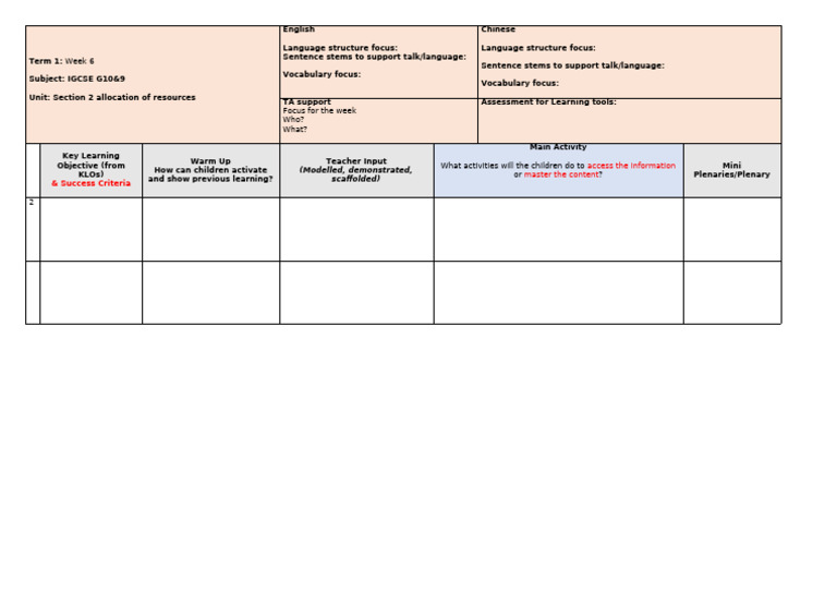 Weekly Plan Format | PDF
